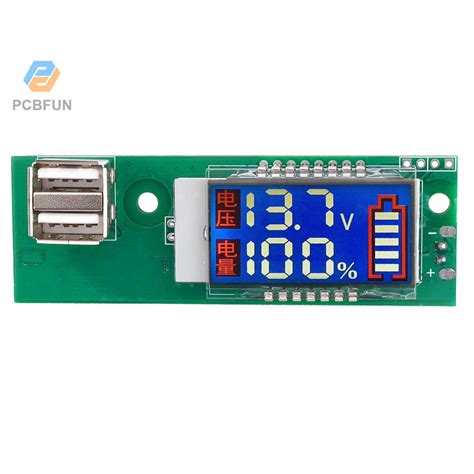 Pcbfun LCD Dual Display Power Voltmeter With Dual USB Port Power Indicator 12V Acid Battery 3S