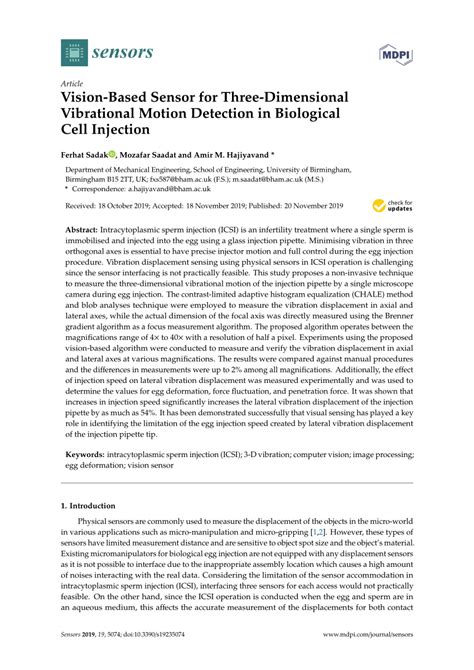 Pdf Vision Based Sensor For Three Dimensional Vibrational Motion Detection In Biological Cell