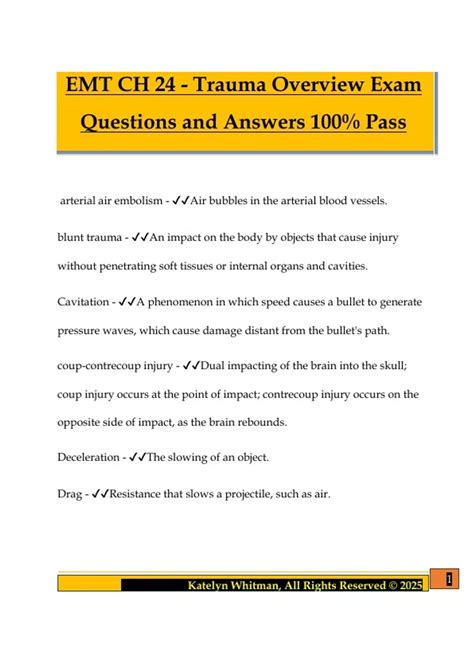 EMT CH 24 Trauma Overview Exam Questions And Answers 100 Pass EMT Stuvia US