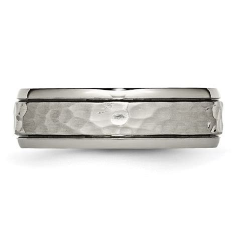 Titanium Polished And Hammered 7mm Grooved Edge Band Mband008