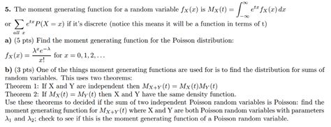 Solved The Moment Generating Function For A Random Variable Chegg