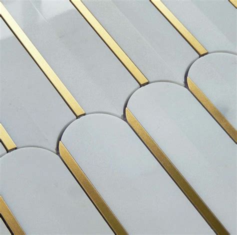 Inlay Brass Gold Marble Mosaic Tile Florence Mineral Tiles