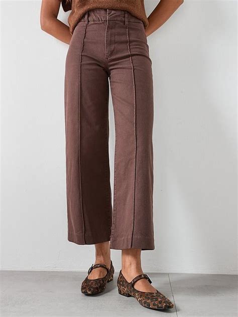 Mango Paloma High Waist Wide Leg Jeans With Seams Brown Very
