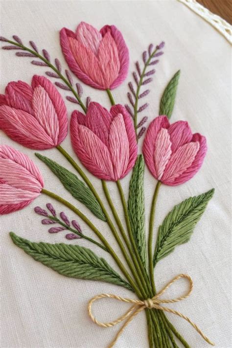 Tulips Flowers Embroidery Design Tulip Embroidery Pattern Free Satin