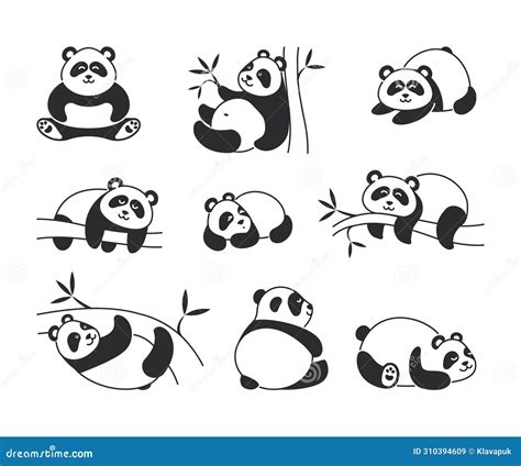 Collection Of Cute Panda With Various Posing Stock Vector