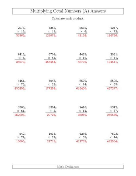 Multiplying Octal Numbers Base 8 A