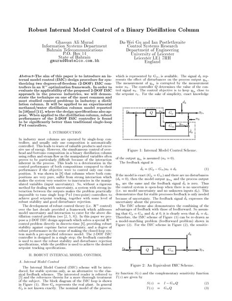 pdf robust internal model control of a binary distillation column