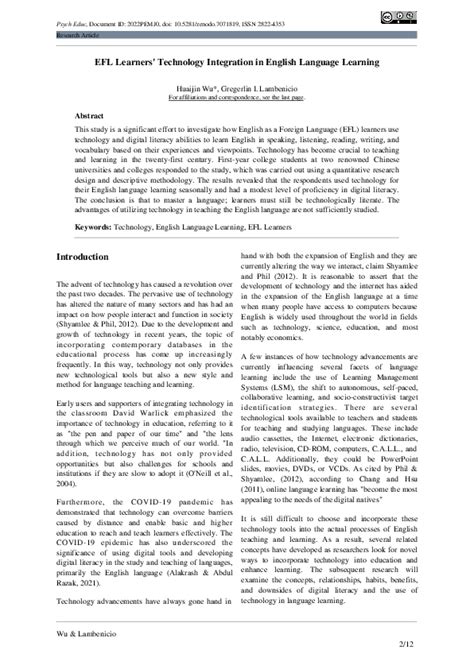 pdf efl learners technology integration in english language learning
