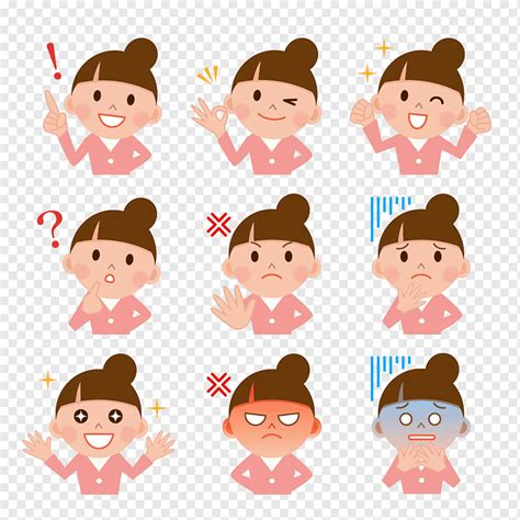 표정 만화 여자 일러스트 핑크 여자 얼굴 팩 만화 어린이 얼굴 Png Pngwing