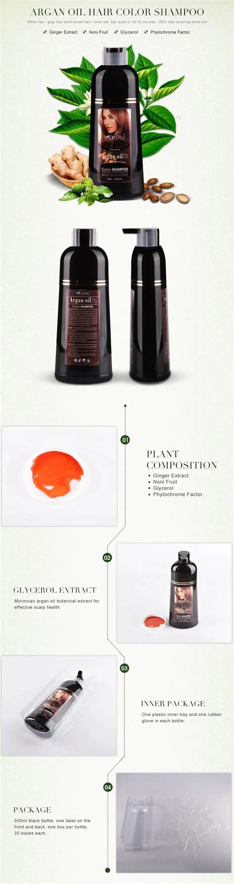 Mokeru 500ml Natural Argan Oil Color Dye Shampoo Fast Dye Hair With ...