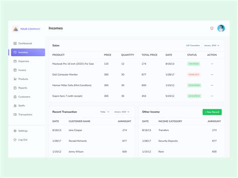 Income List Dashboard Ui On Behance