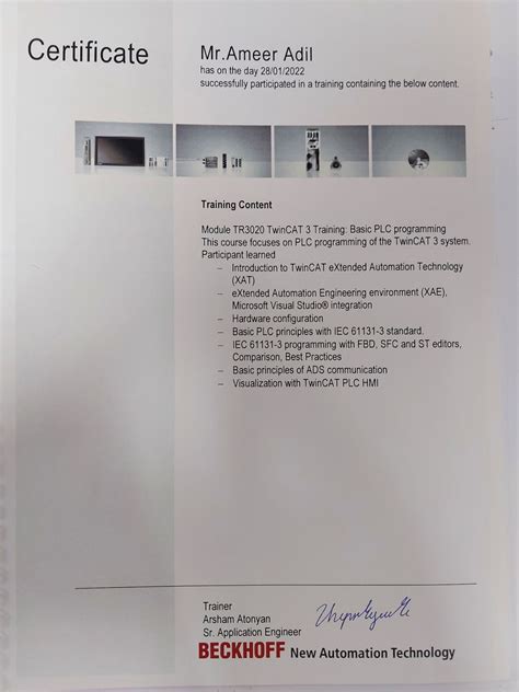I Have Successfully Done The Training Of Twincat3 Plc Programing In