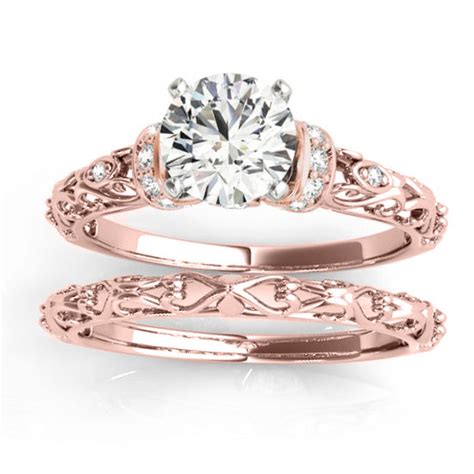 Lab Diamond Antique Style Bridal Set Setting 14k Rose Gold 012ct