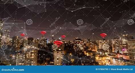 Composite Image Of Red Wifi Symbol Stock Illustration Illustration Of City Generated 97804790