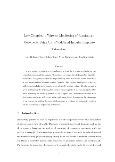 Pdf Low Complexity Wireless Monitoring Of Respiratory Movements Using Ultra Wideband Impulse