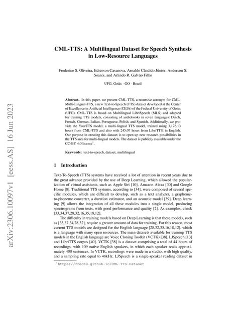 Cml Tts A Multilingual Dataset For Speech Synthesis In Low Resource