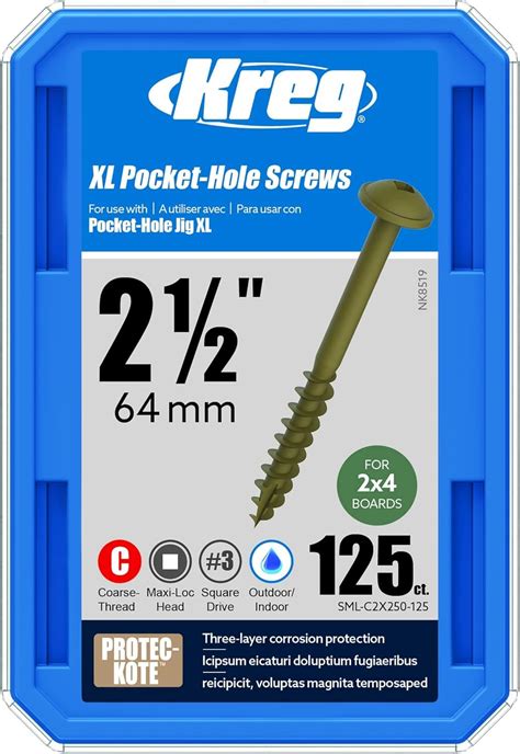 Kreg Sml C2x250 125 Hd Pocket Screws 2 12 Inch