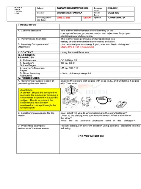 Grade 1 English 4th Qtr Cot Pdf English Language Learning