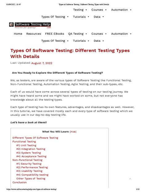 Types Of Software Testing Different Testing Types With Details Pdf