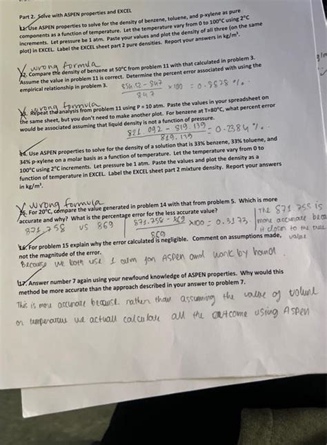 Solved Part 2 Solve With Aspen Properties And Excel L Use