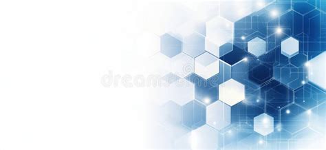 Abstract Blue Hexagonal Pattern With Glowing Elements And Digital Technology Background Stock
