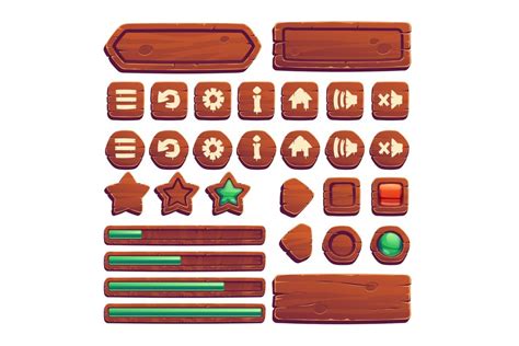 Wooden Buttons For Ui Game Gui Elements Grafik Von Myteamart · Creative Fabrica