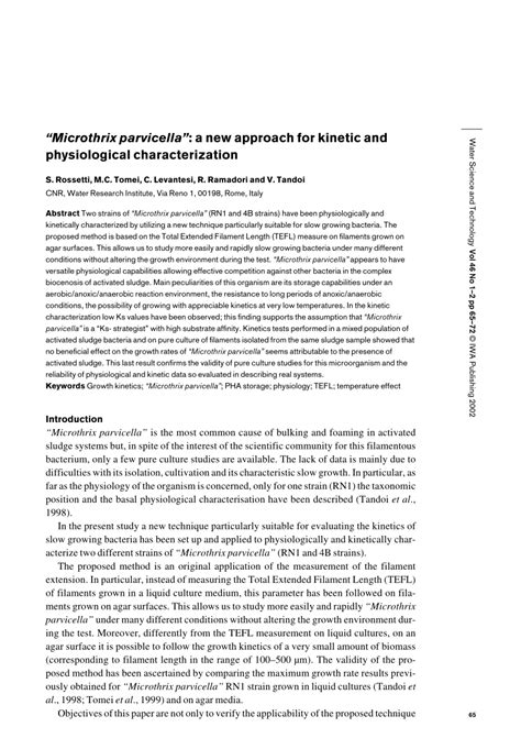 Pdf Microthrix Parvicella A New Approach For Kinetic And