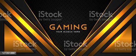 금속 기술 컨셉의 미래지향적인 오렌지와 블랙 추상게이밍 배너 디자인 벡터 일러스트레이션 3차원 형태에 대한 스톡 벡터 아트 및 기타 이미지 3차원 형태 Brand