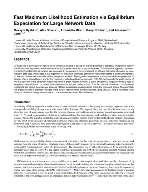 Pdf Fast Maximum Likelihood Estimation Via Equilibrium Expectation For Large Network Data