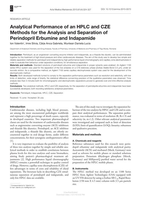 Pdf Analytical Performance Of An Hplc And Cze Methods For The Analysis And Separation Of