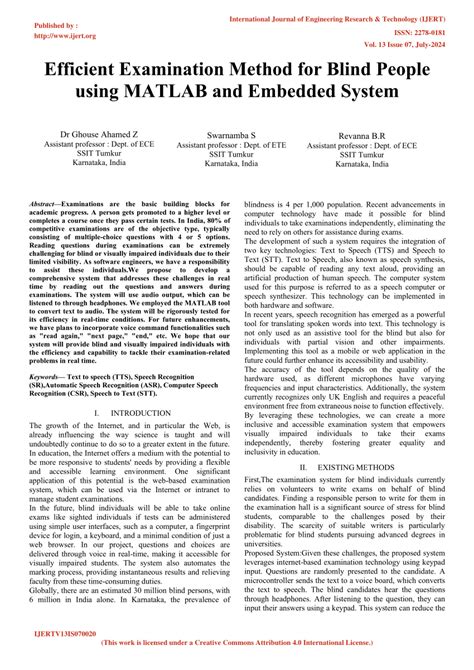 pdf efficient examination method for blind people using matlab and embedded system