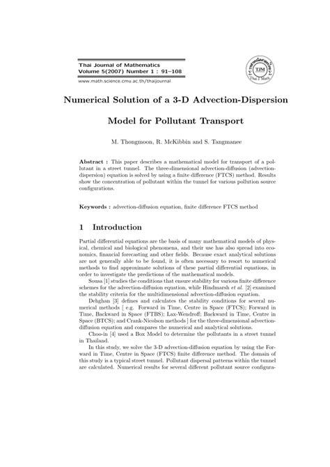 Pdf Numerical Solution Of A 3 D Advection Dispersion Model For