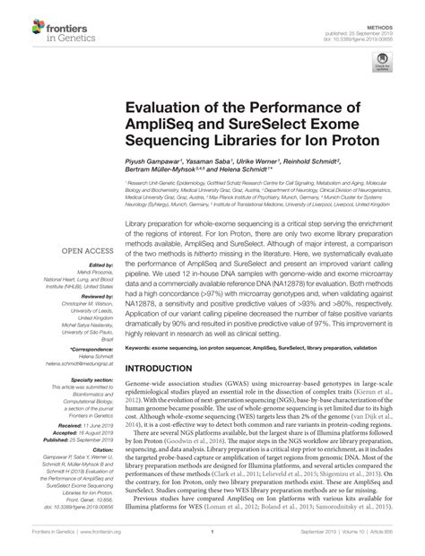 Pdf Evaluation Of The Performance Of Ampliseq And Sureselect Exome Sequencing Libraries For