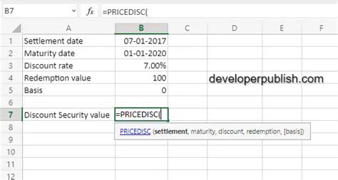 How To Use The Pricedisc Function In Excel Developer Publish