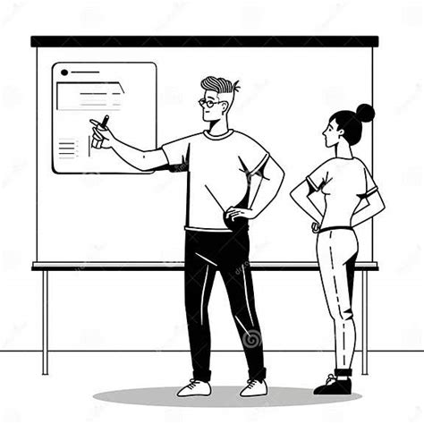 Monochrome Illustration of a Presentation with Interactive Discussion Stock Illustration ...