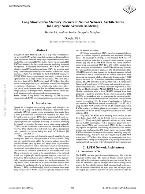Sak14interspeech Pdf Deep Learning Speech Recognition