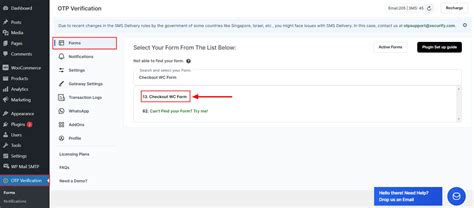 setup otp verification for checkout wc form on wordpress