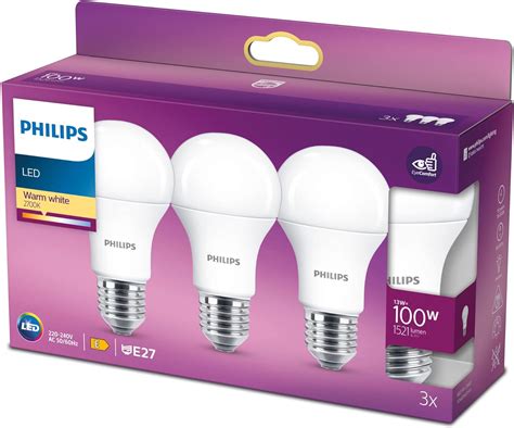 Philips LED A60 3 Pack Frosted Light Bulbs [E27 Edison Screw] 13W - 100 ...