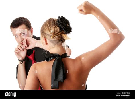 Man And Woman Conflict Isolated On White Stock Photo Alamy