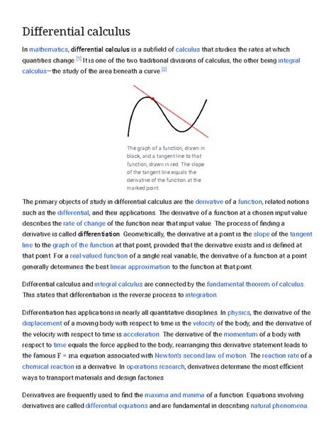 Differential Calculus Wikipedia Differential Calculus In Mathematics Differential Calculus