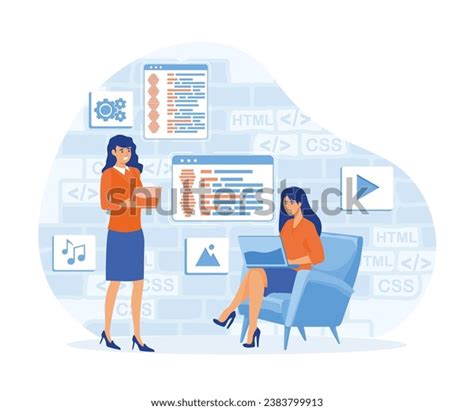 programmer cartoon character developing website coding stock vector