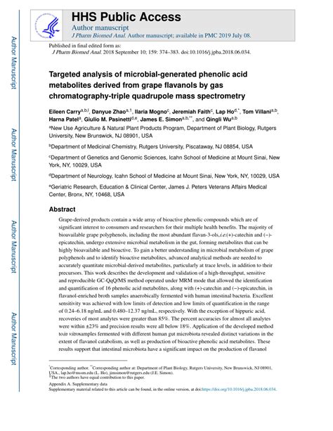 Pdf Targeted Analysis Of Microbial Generated Phenolic Acid