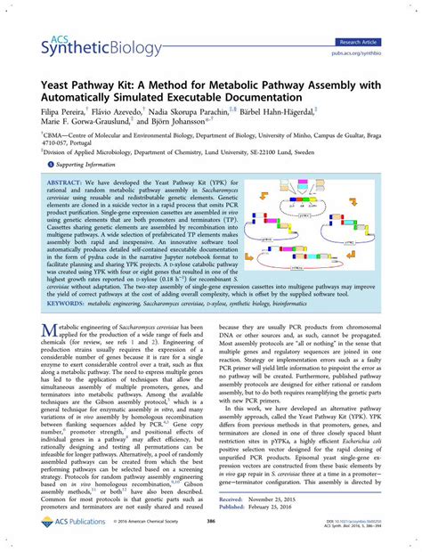 Pdf Yeast Pathway Kit A Method For Metabolic Pathway Assembly With