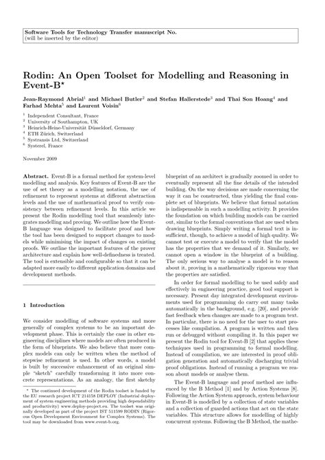pdf rodin an open toolset for modelling and reasoning in event b