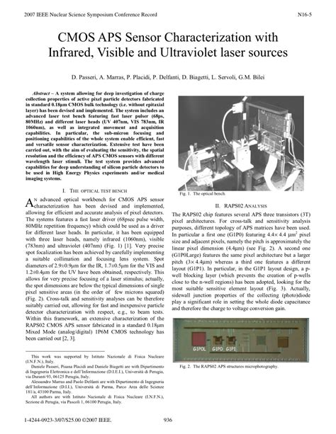 PDF CMOS APS Sensor Characterization With Infrared Visible And Ultraviolet Laser Sources