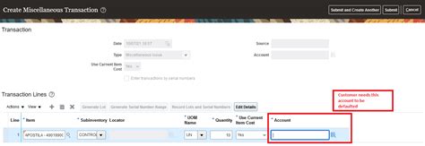 how can we default the account of the transaction line in the create