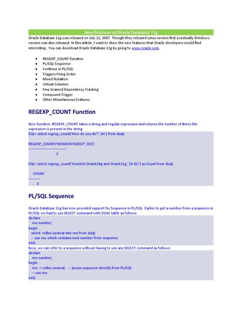 New Features Of Oracle Database 11g Pdf Plsql Control Flow