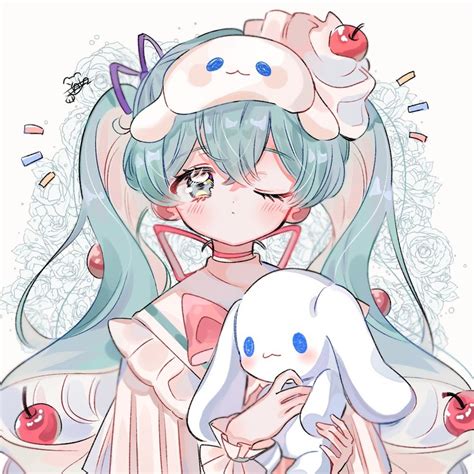 Hatsune Miku And Cinnamoroll Vocaloid And More Drawn By Yalmyu Danbooru