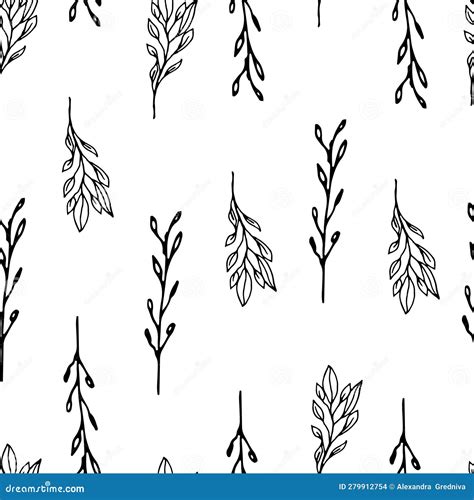 Seamless Pattern With Vector Black And White Branches Vector Graphics