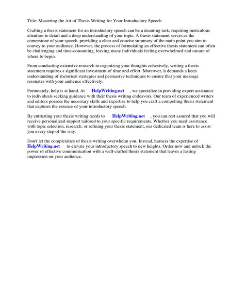 What Is A Thesis Statement For An Introductory Speech Pdf Essays Thesis